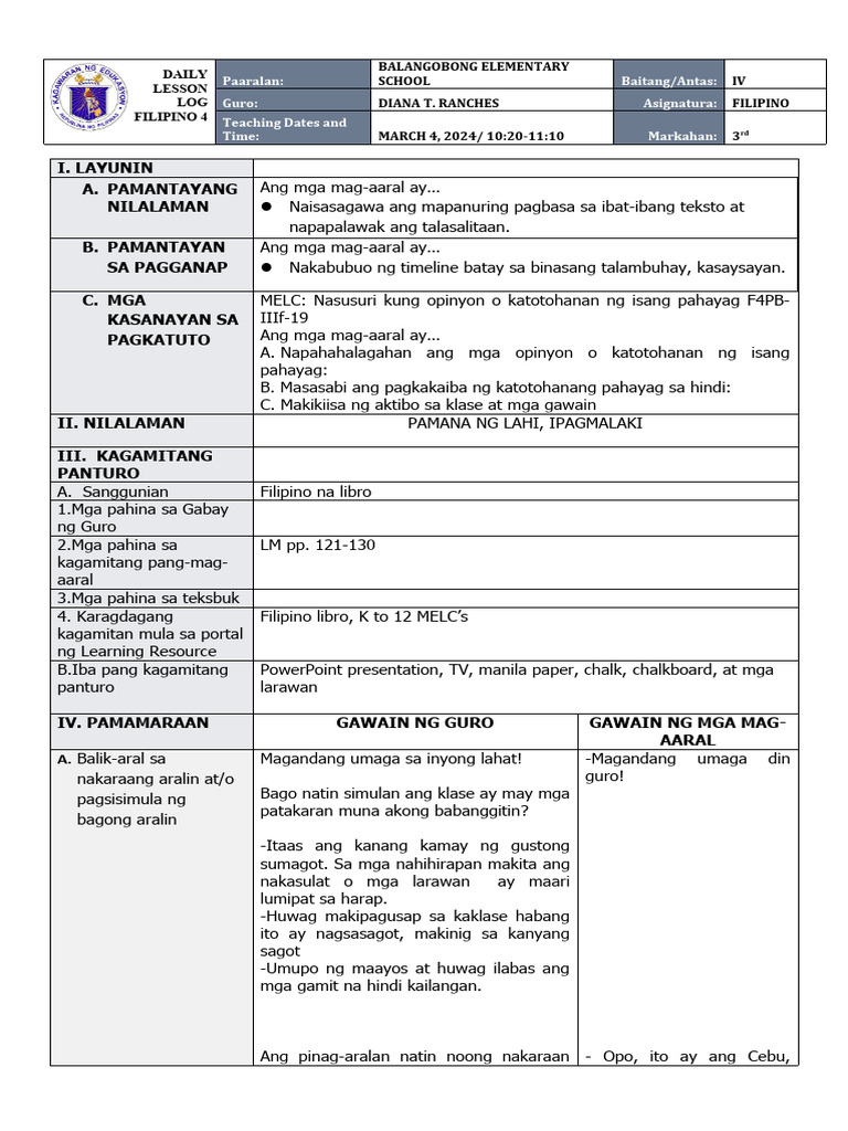 DLL in Filipino4 | PDF