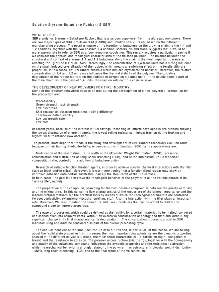 Overview of Solution SBR for Tires | PDF