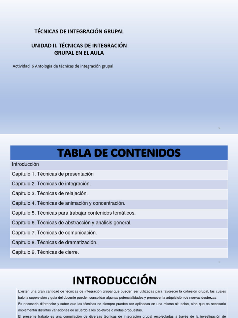 TÉCNICAS DE INTEGRACIÓN GRUPAL | PDF