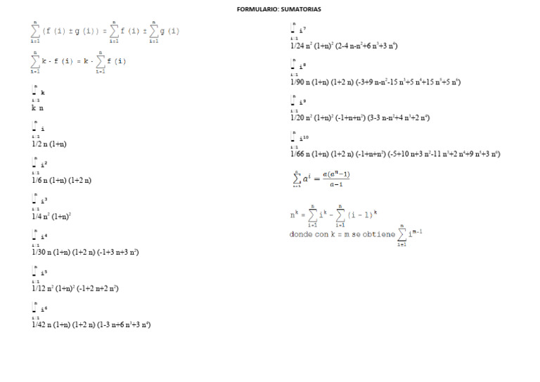 Formulario Sumatoria | PDF