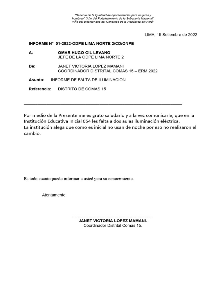 INFORME Al Jefe 054 | PDF