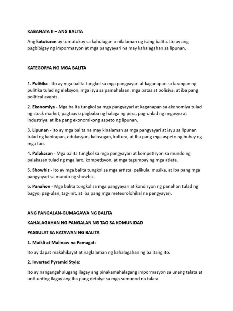 Pamamahayag Outline | PDF