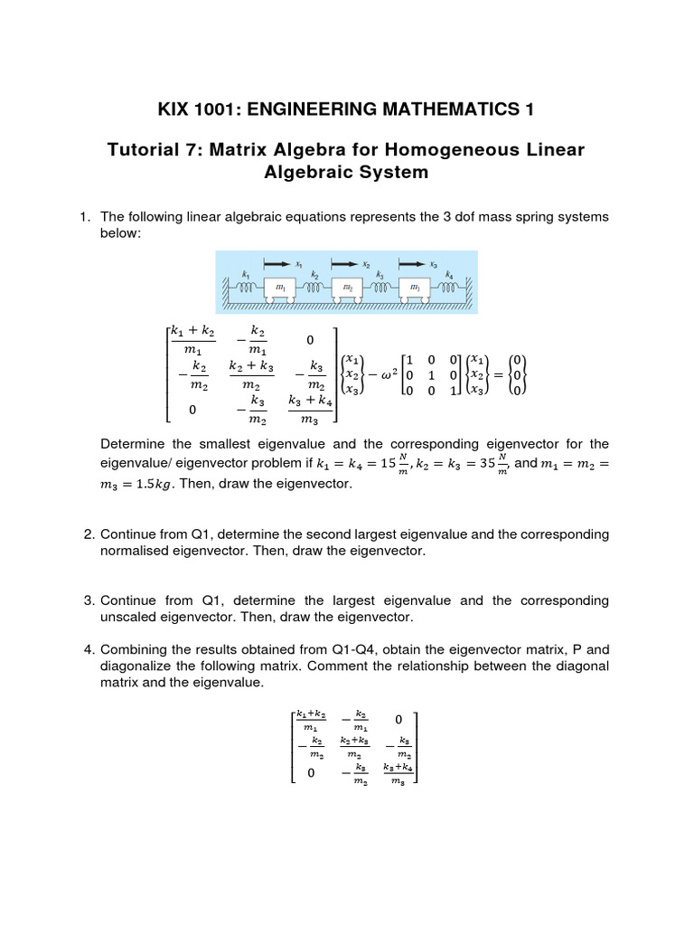 Tutorial 7 Matrix Algebra For Homogeneous Linear Algebraic System | PDF | Eigenvalues And ...