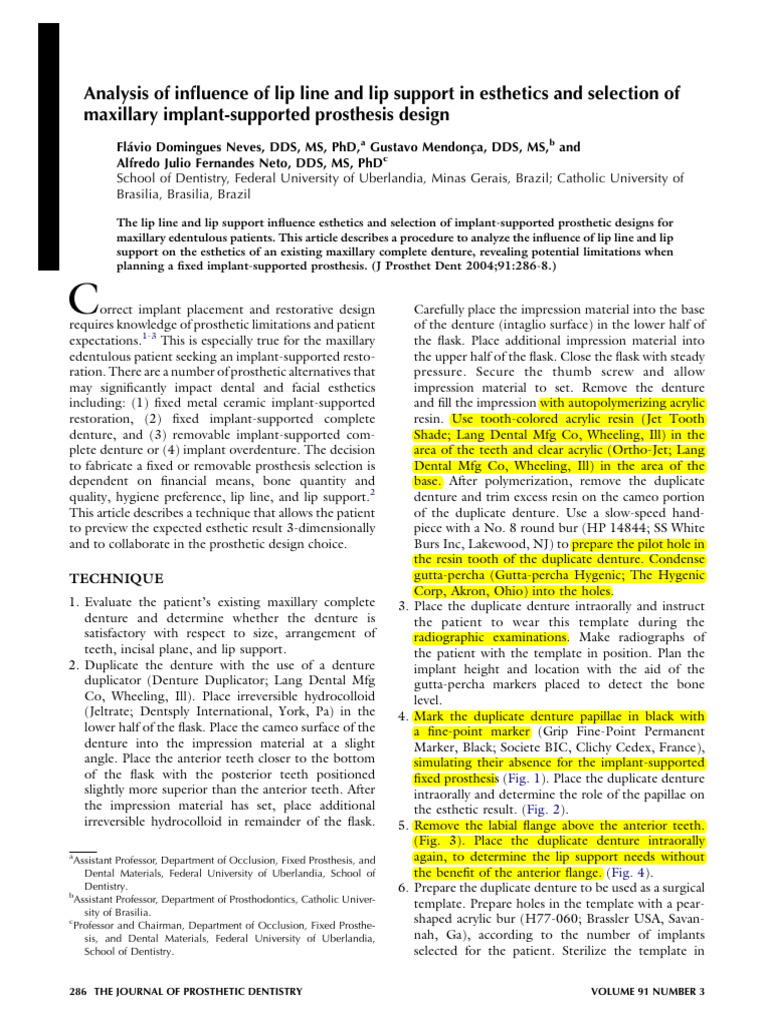 Analysis of Influence of Lip Line and Lip Support in Esthetics and ...