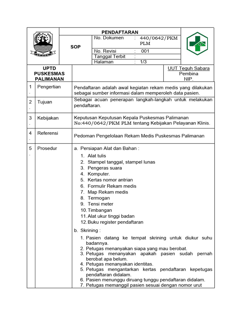SOP PENDAFTARAN BARU 2023 - Copy - Copy - Copy | PDF