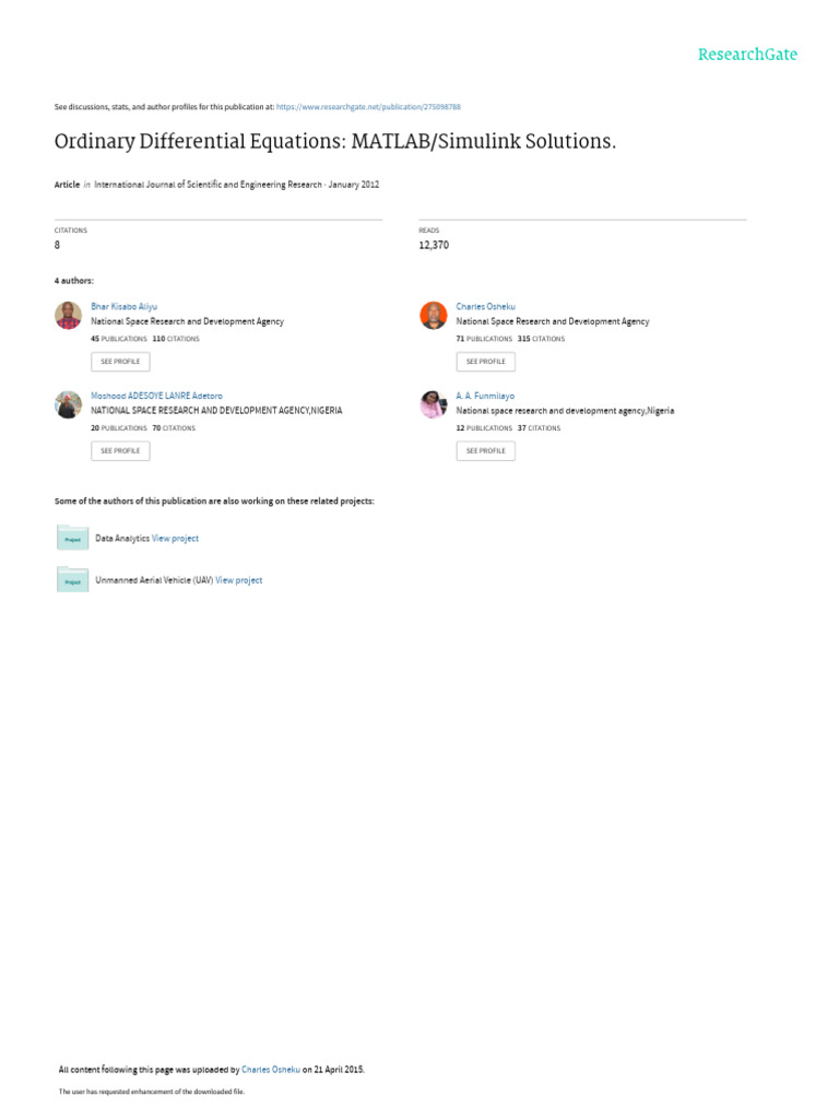 Researchpaper Ordinary Differential Equations MATLAB Simulink Solutions | PDF | Teaching Methods ...