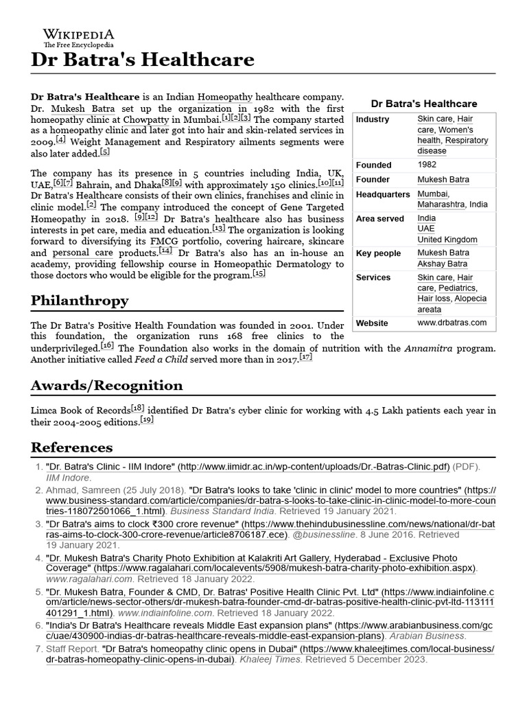 DR Batra's Healthcare - Wikipedia | PDF | Health Care | Medicine