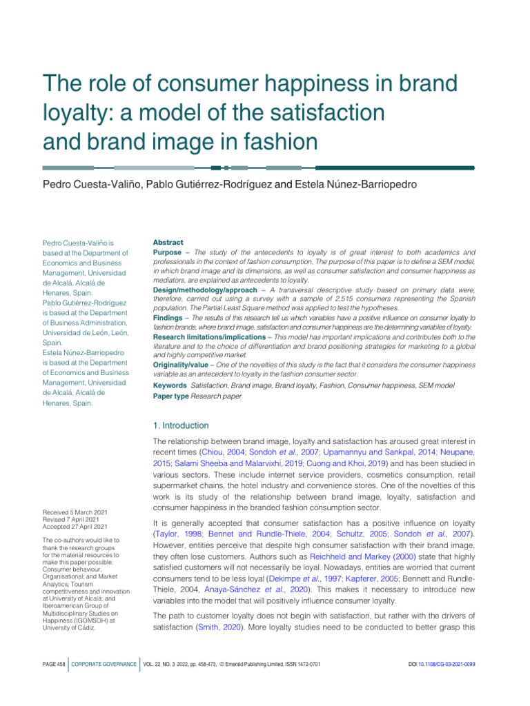 The Role of Consumer Happiness | PDF