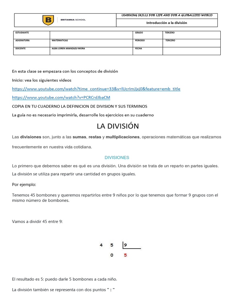 Introducción a la División para Niños | PDF | División (Matemáticas ...