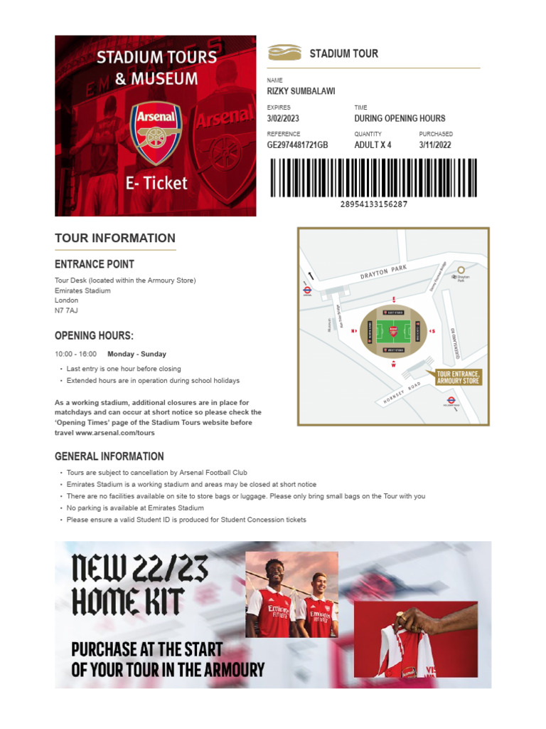 Emirates Stadium Tour ETicket | PDF