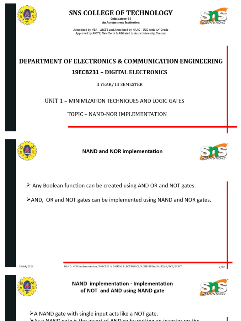NAND-NOR Implementation | PDF | Logic Gate | Digital Electronics