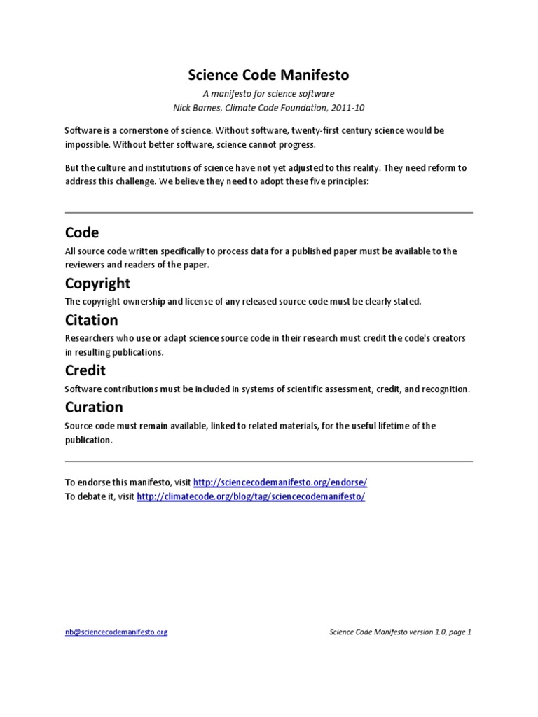 Science Code Manifesto Discussion | PDF | Source Code | Science