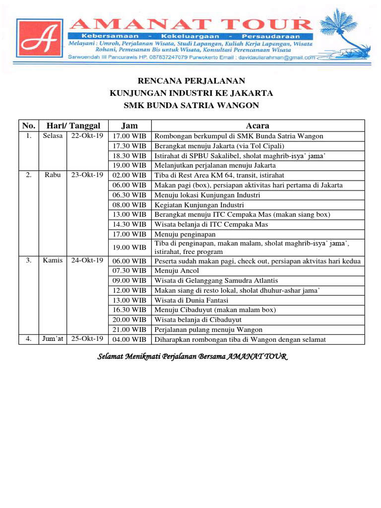 Rencana Perjalanan Ki SMK Bunda Satria 2019 | PDF
