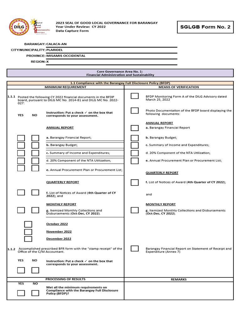 2023 SGLGB Form 2 Data Capture Form DCF | PDF | Emergency Evacuation ...
