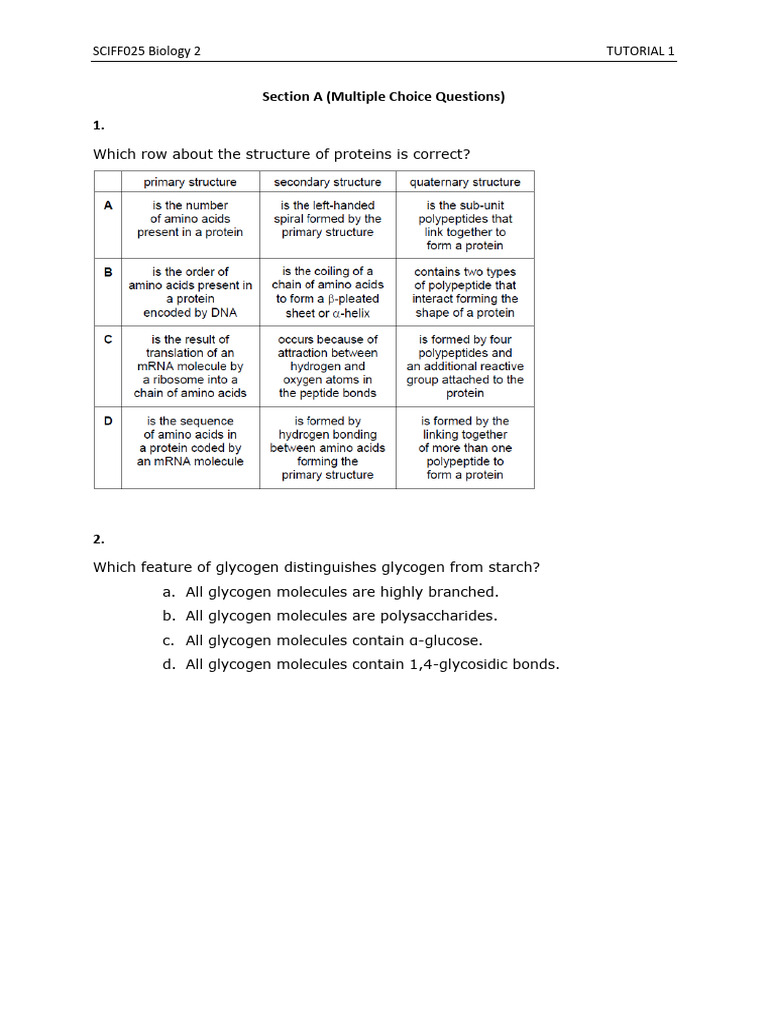 Biology Tutorial 3 | PDF