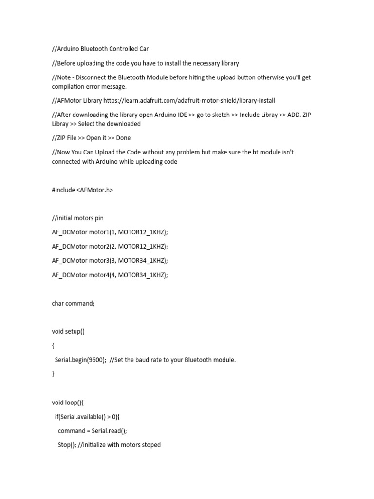Arduino Bluetooth Controlled Car | PDF | Arduino | Computer Science