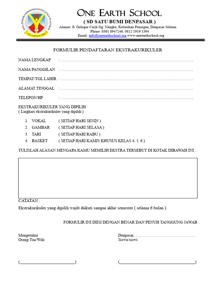 Formulir Pendaftaran Ekstra 2023 | PDF