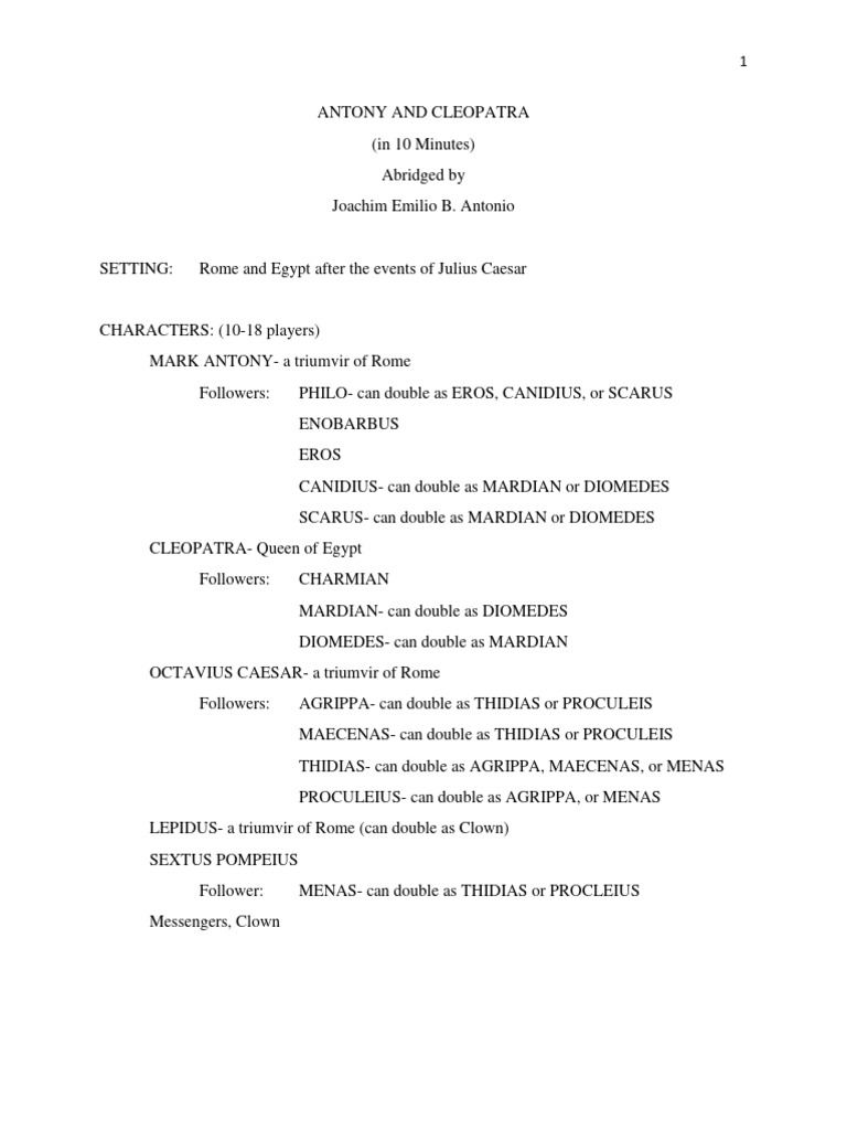 Antony and Cleopatra: Abridged Play | PDF