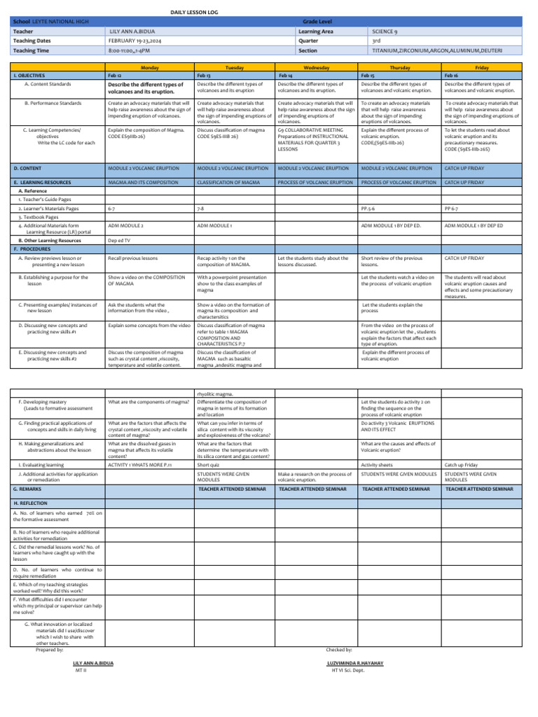 g9 DLL 19 23 | PDF | Types Of Volcanic Eruptions | Volcano