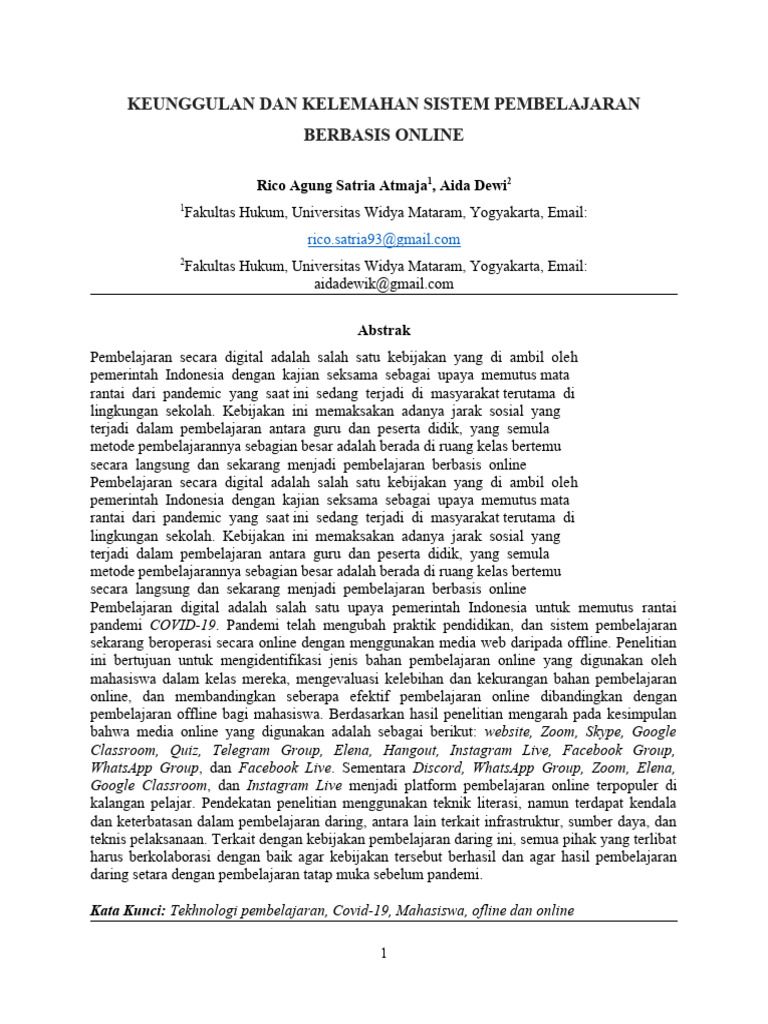 Keunggulan Dan Kelemahan Sistem Pembelajaran Berbasis Online | PDF