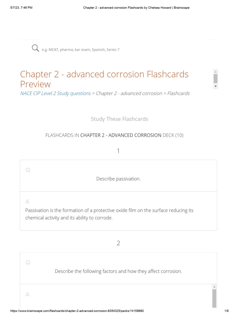 Chapter 2 - Advanced Corrosion Flashcards by Chelsea Howard - Brainscape | PDF | Corrosion | Cathode