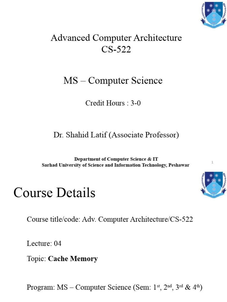 Lecture-04, Adv. Computer Architecture, CS-522 | PDF | Computer Data Storage | Random Access Memory