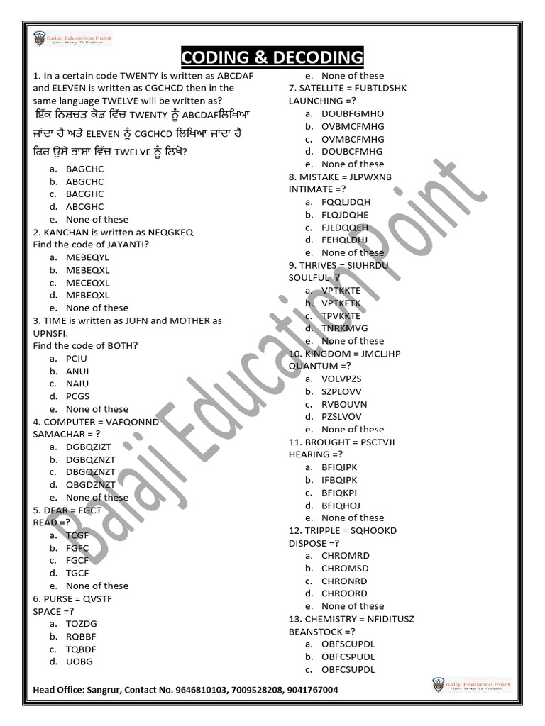 CODING DECODING (1) | PDF