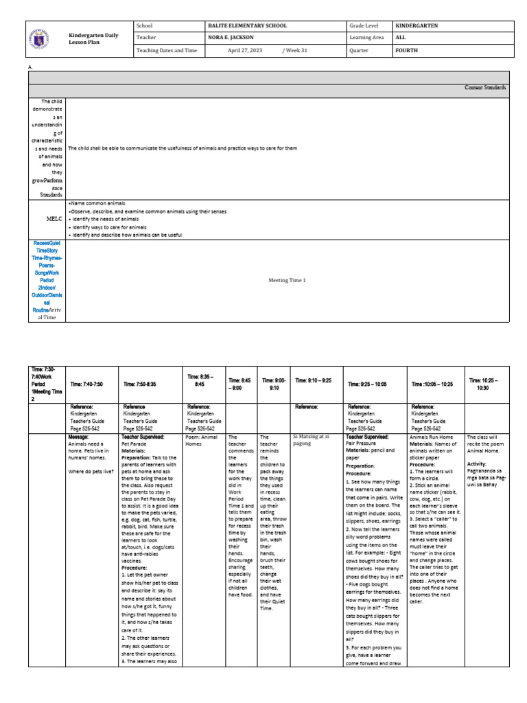 Kinder-New-DLL Week31 - Day4-1 | PDF