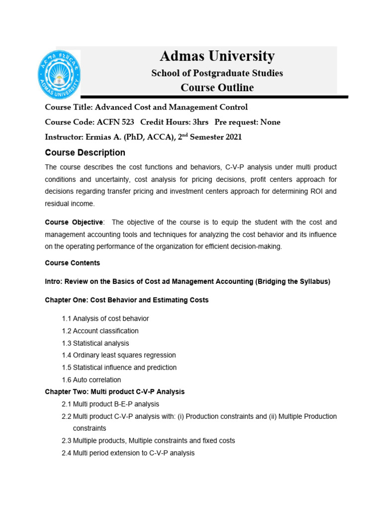 Advanced Cost and MGMT Control | PDF