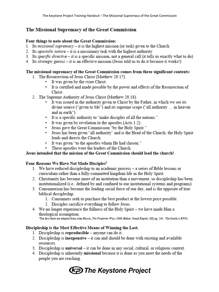 Great Commission: Missional Supremacy Explained | PDF | Disciple ...