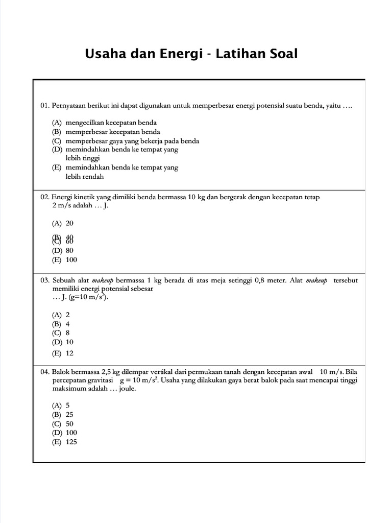 Latsol Usaha Energi Kelas X | PDF