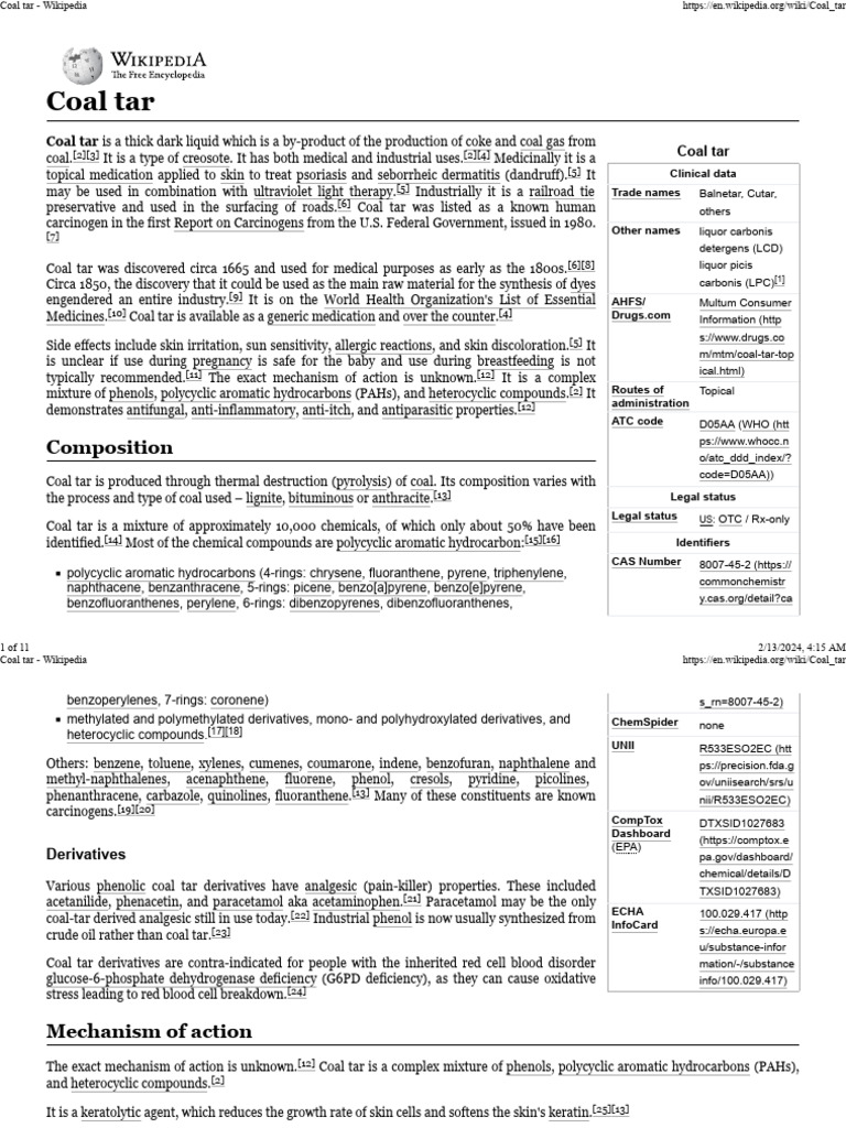 Coal Tar - Wikipedia | PDF