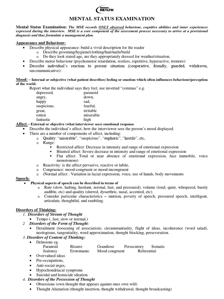 Mental Status Examination | PDF