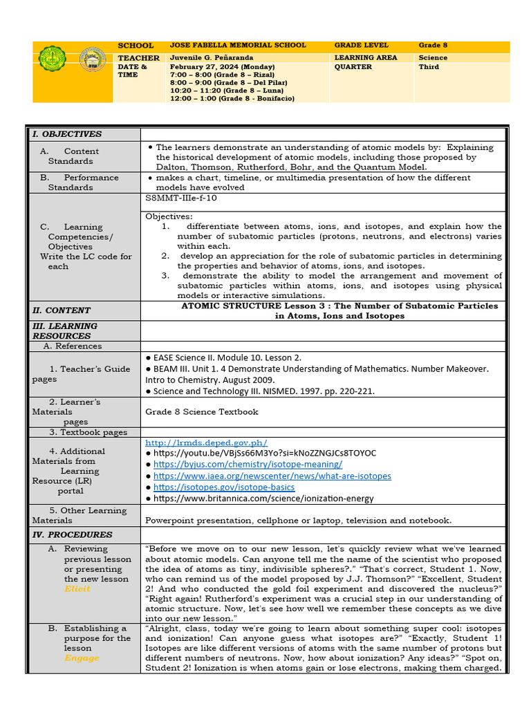G8 - ATOMIC STRUCTURE-Lesson 3-Feb-27-2023 | PDF