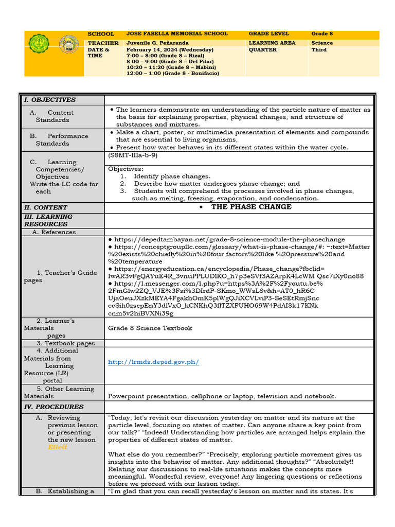 G8-THE PHASE CHANGE-Feb-14-2023 | PDF | Water | Phase (Matter)