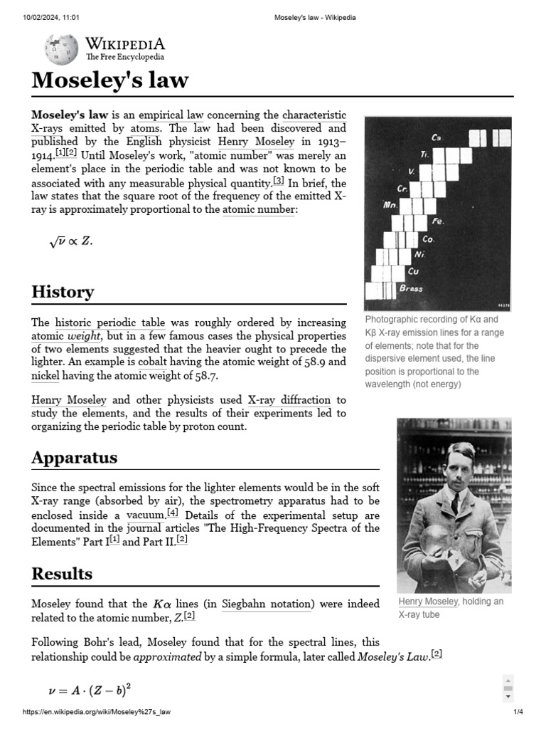 Moseley's Law - Wikipedia | PDF | Physics | Quantum Mechanics