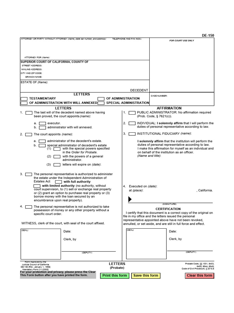 Form De 150 Pdf Government Civil Law Common Law