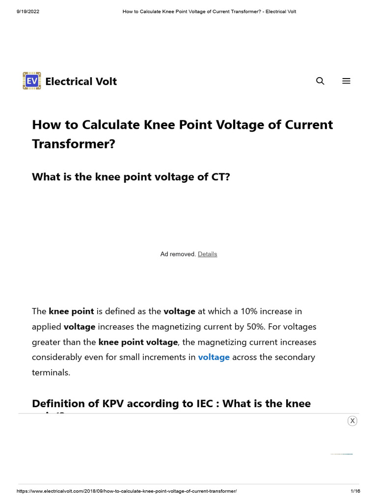 How To Calculate Knee Point Voltage of Current Transformer - Electrical Volt | PDF | Transformer ...