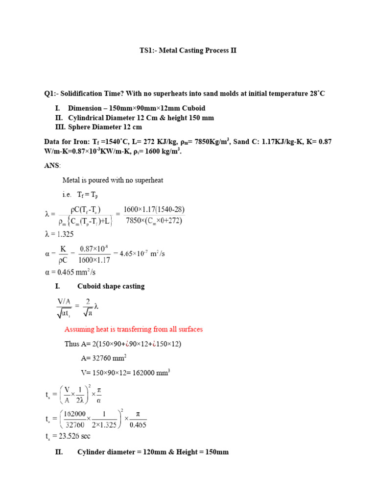 Metal Is Poured With No Superheat I.E. T T: Assuming Heat Is Transferring From All Surfaces | PDF