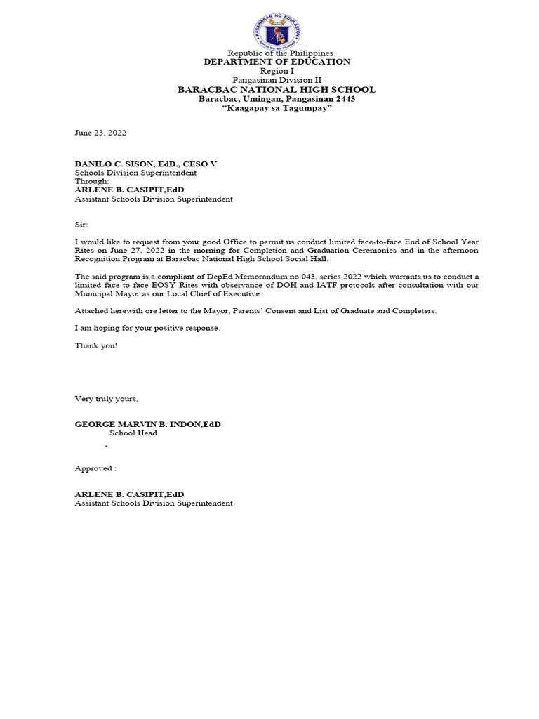 Letter To SDS Face To Face Graduation | PDF