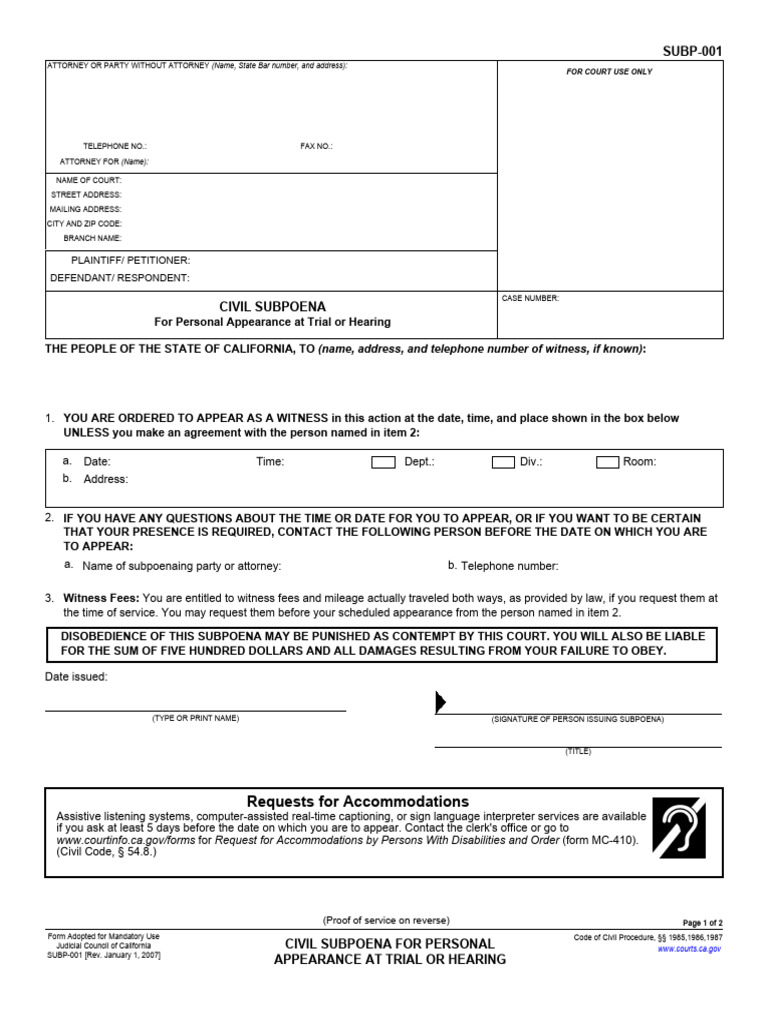 SUBP-001 Form | PDF