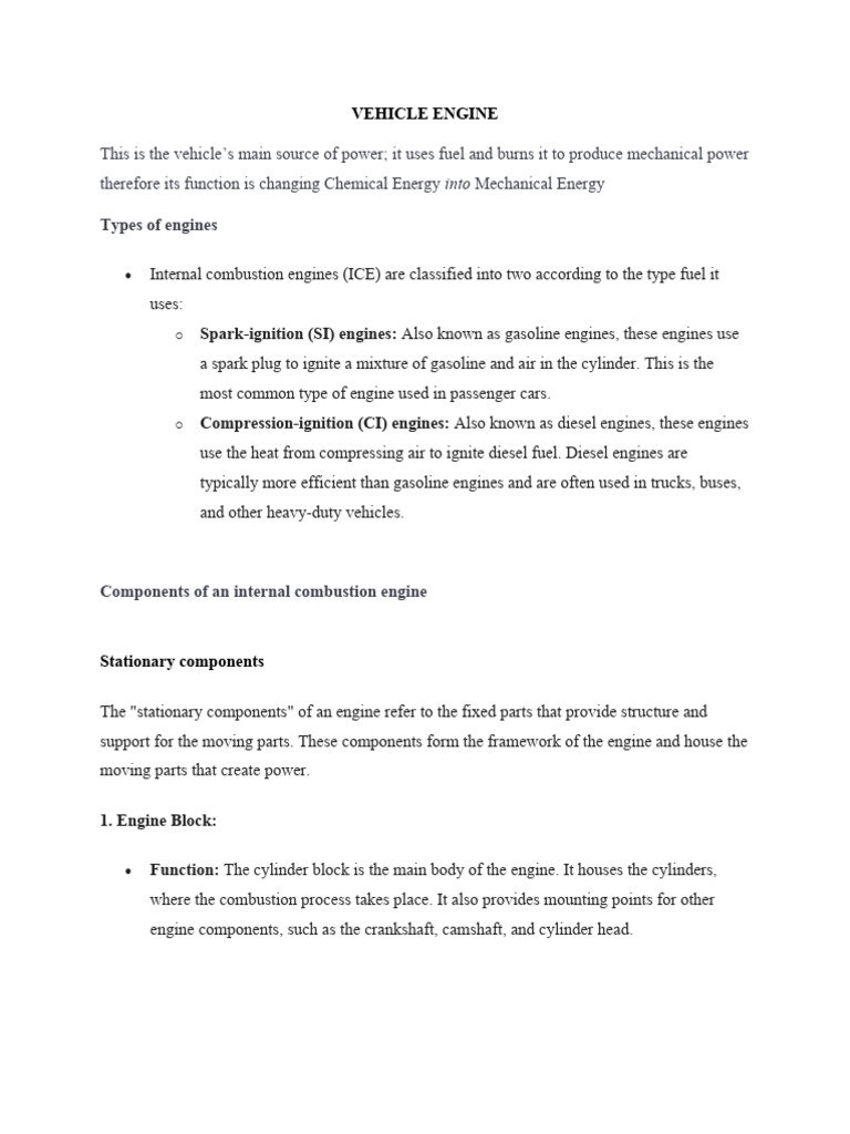 VEHICLE ENGINE | PDF | Internal Combustion Engine | Diesel Engine