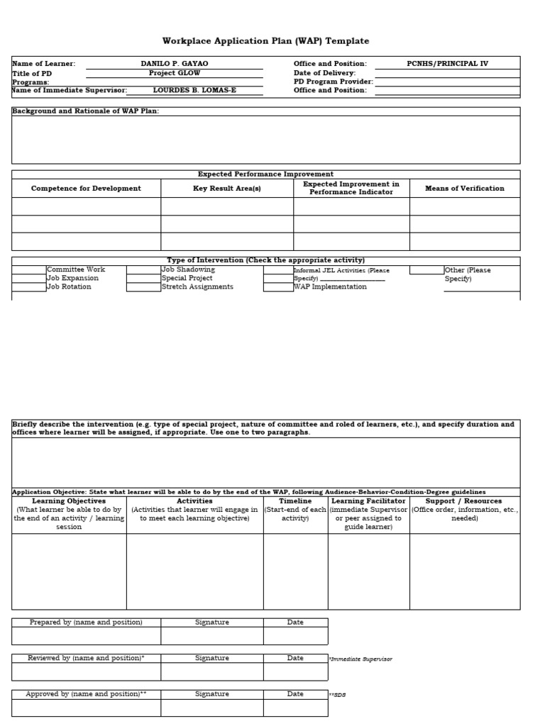 WAP Template | PDF | Learning | Behavior Modification