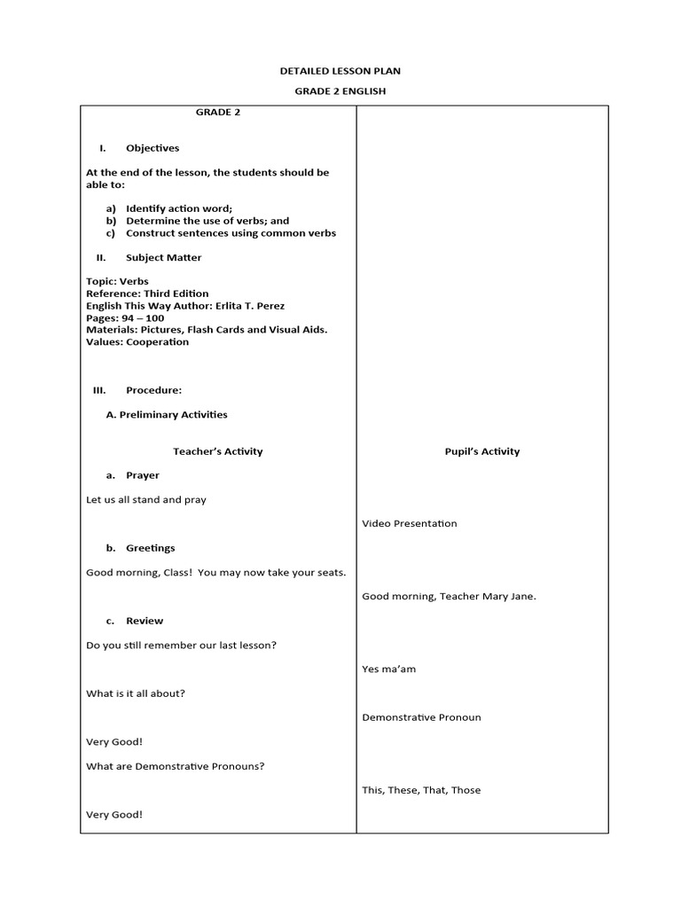 DETAILED LESSON PLAN FOR MULTIGRADE CLASSES IN GRADE 2 AND 3 | PDF ...