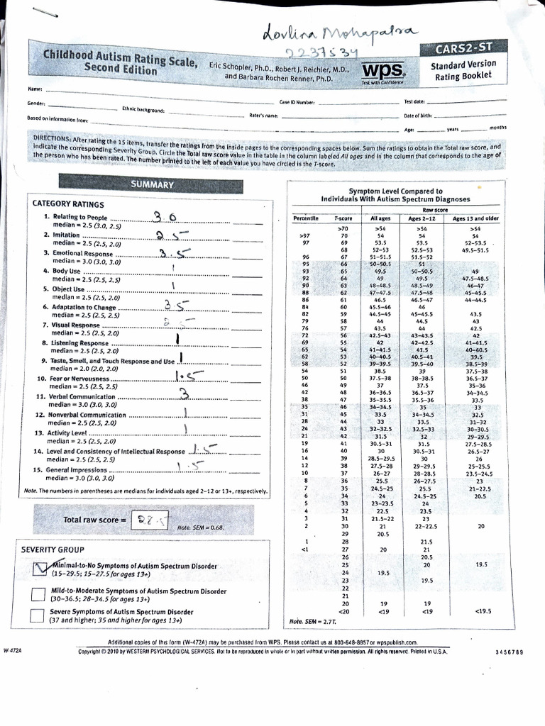 Childhood Autism Rating Scale Second Edition | PDF | Human Development ...