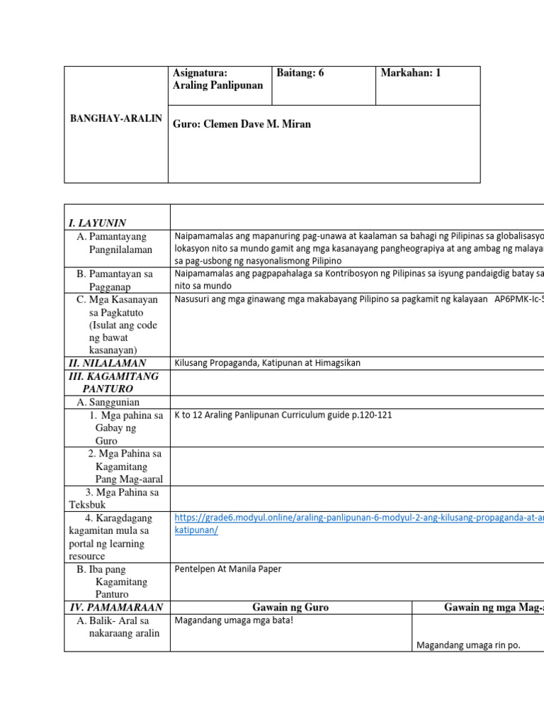 Detailed Lesson Plan Format For SSC 1 - 091003 | PDF