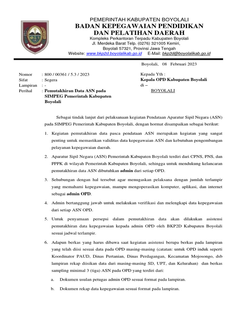 Surat Pemutakhiran Data ASN 2023 | PDF