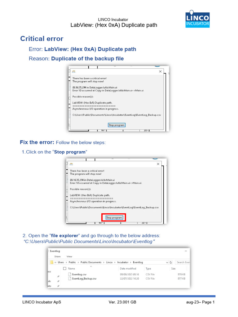 LC Critical Error - LabView (Hex 0xa) Duplicate Path | PDF