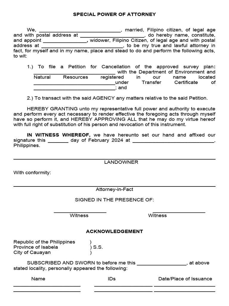 Special Power of Attorney (Spa) - Sample | PDF