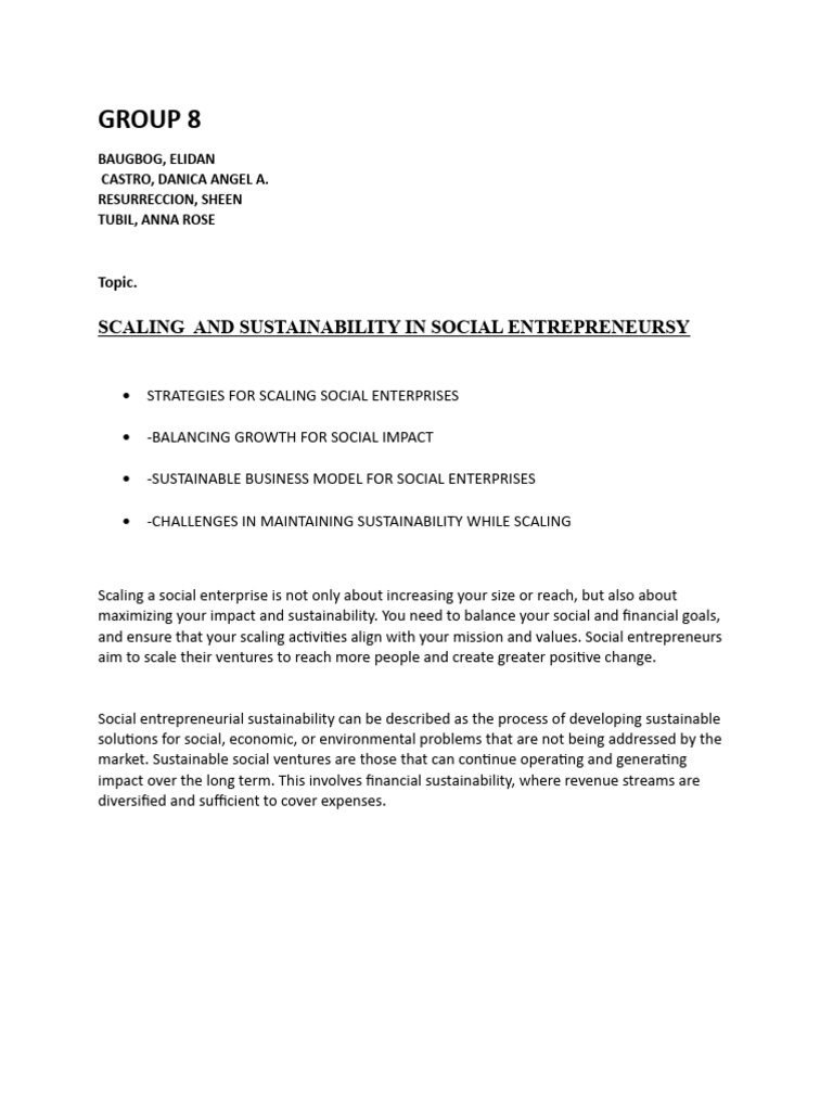 Scaling Sustainable Social Enterprises | PDF | Career & Growth